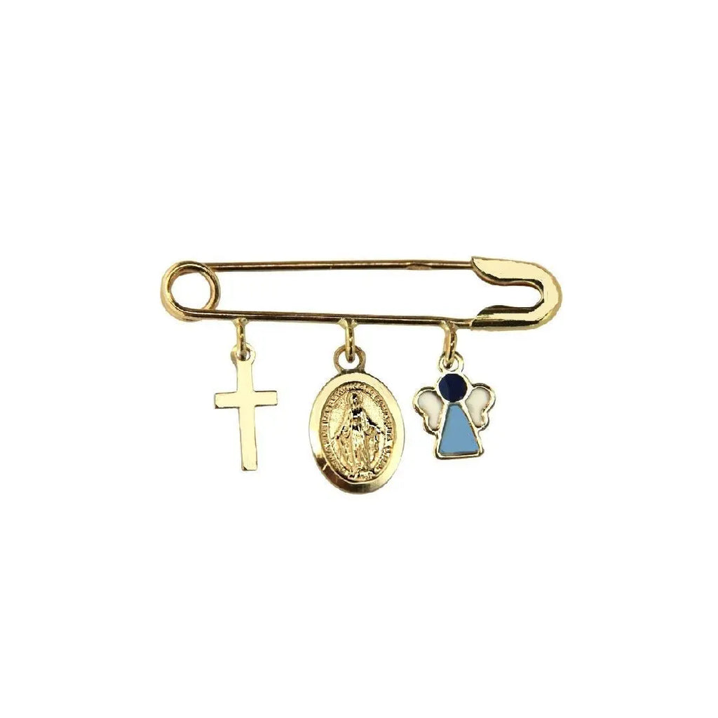 18K Yellow Gold Cross Medal and Blue Angel Safety Pin – Amalia J & Boutique