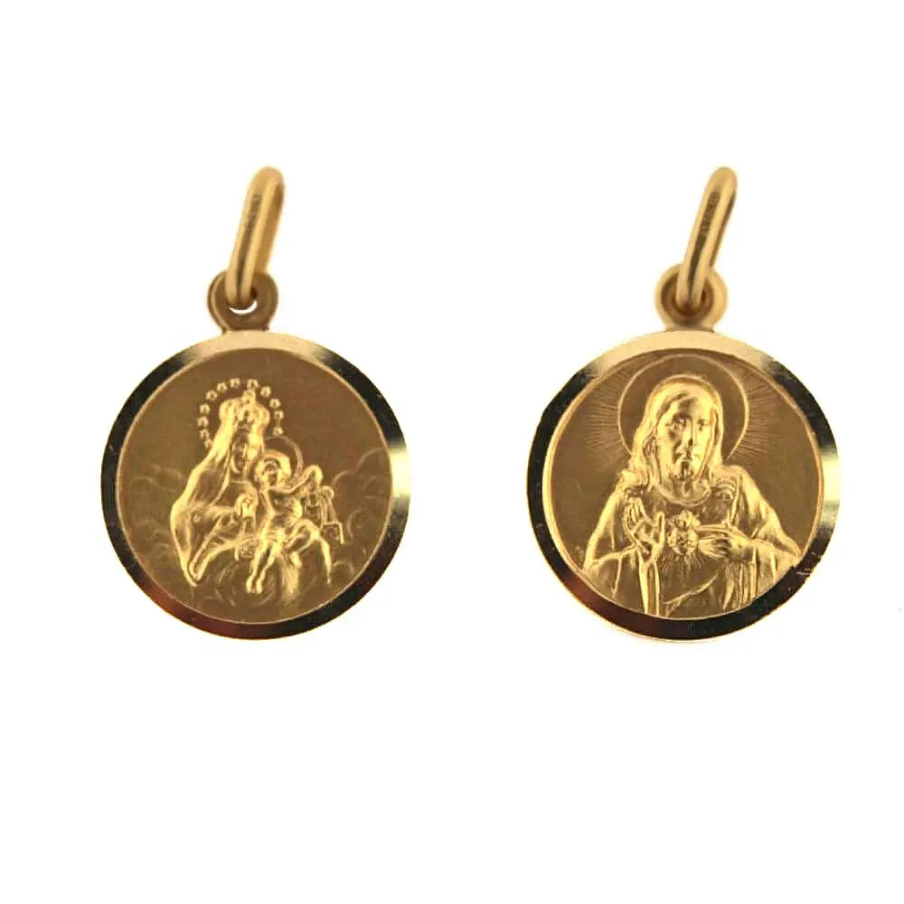 18K Solid Yellow Gold Round Scapular Medal 15 mm Pendant – Amalia J ...