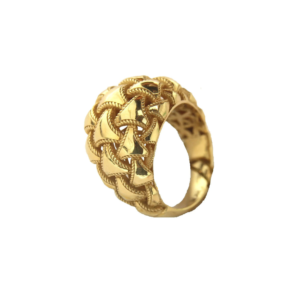 18K Solid Yellow Gold Modern Interwoven Mesh Polished Ring – Amalia J ...