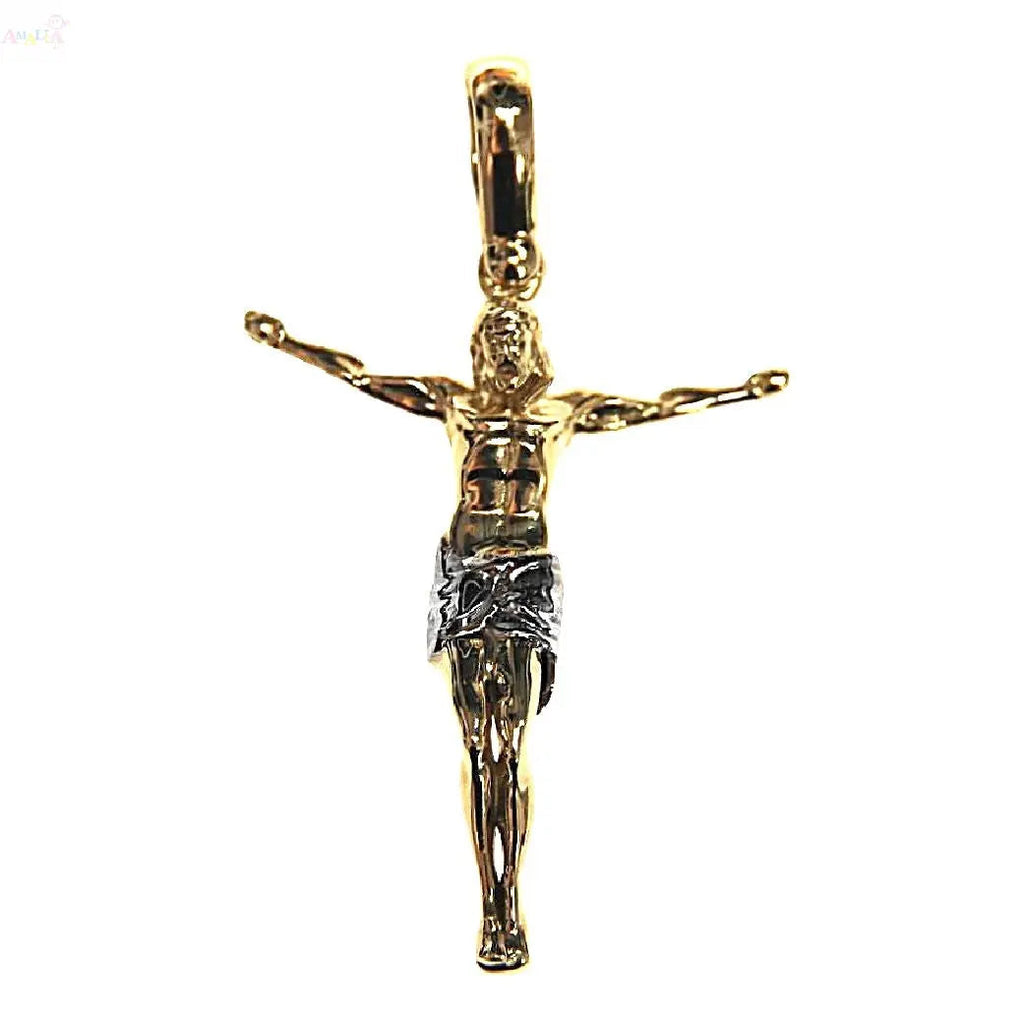 18K Gold Two-Tone Jesus Christ Open Hand Crucifix Pendant – Amalia J ...