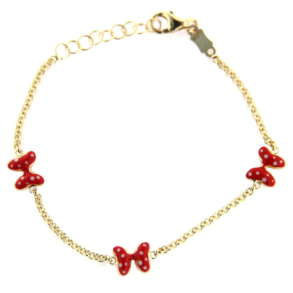 18K Yellow Gold Red Enamel with White Polka Dot Bow Bracelet – Amalia J ...