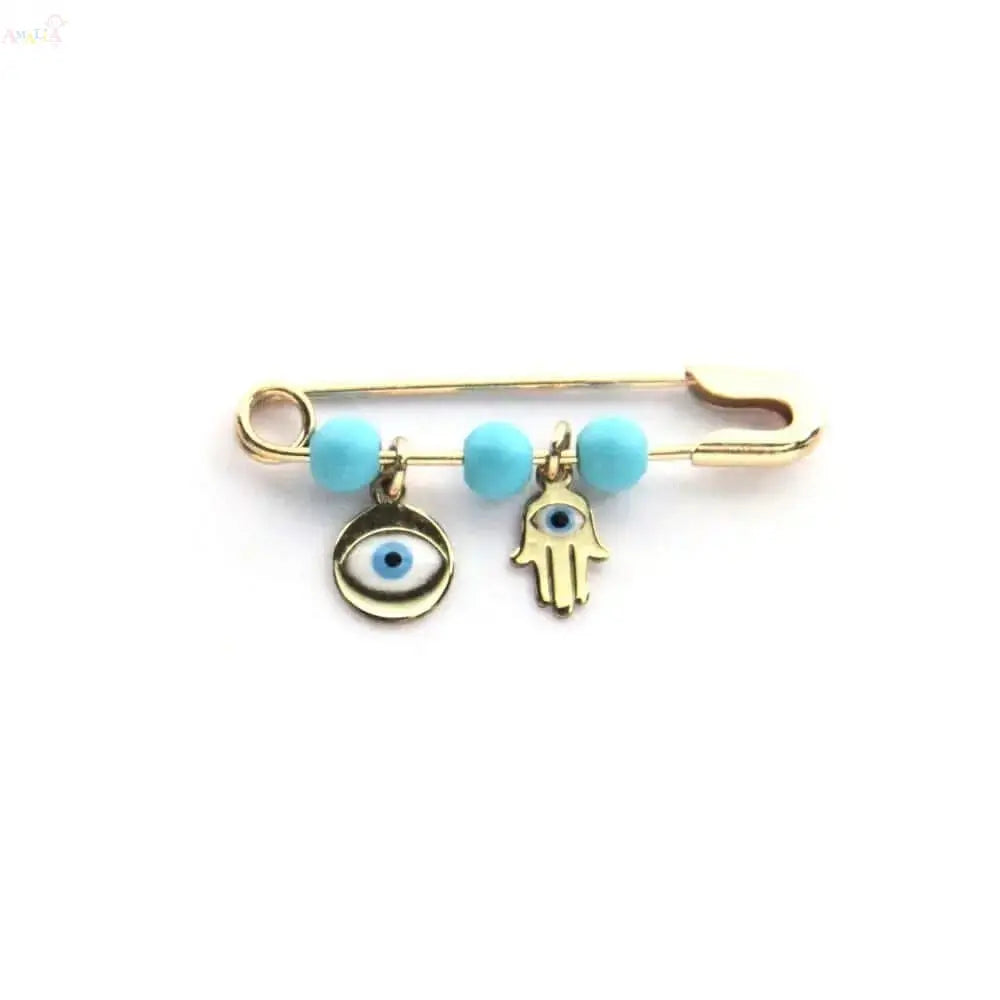 18K Gold Enamel Hamsa Hand and Evil Eye Turquoise Safety Pin – Amalia J ...
