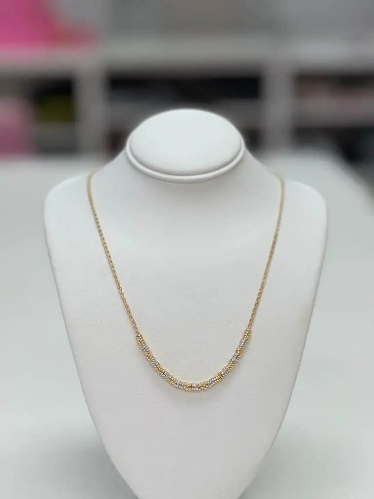 18K Solid Two Tone Gold Polished Roundels Necklace Light Wheat chain ...