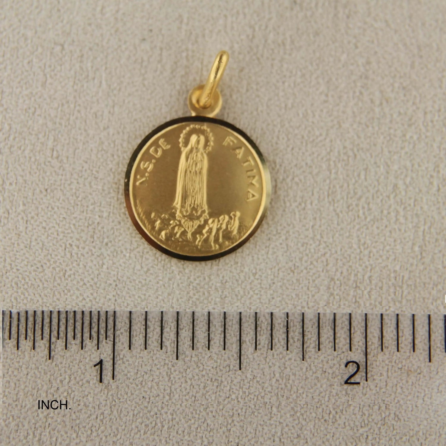 18K Solid Yellow Gold Our Lady of Fatima Medal 11mm