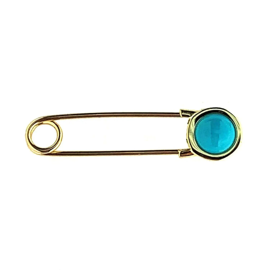 18k Solid Yellow Gold Large Blue Turquoise Safety Pin Bouche – Amalia J ...