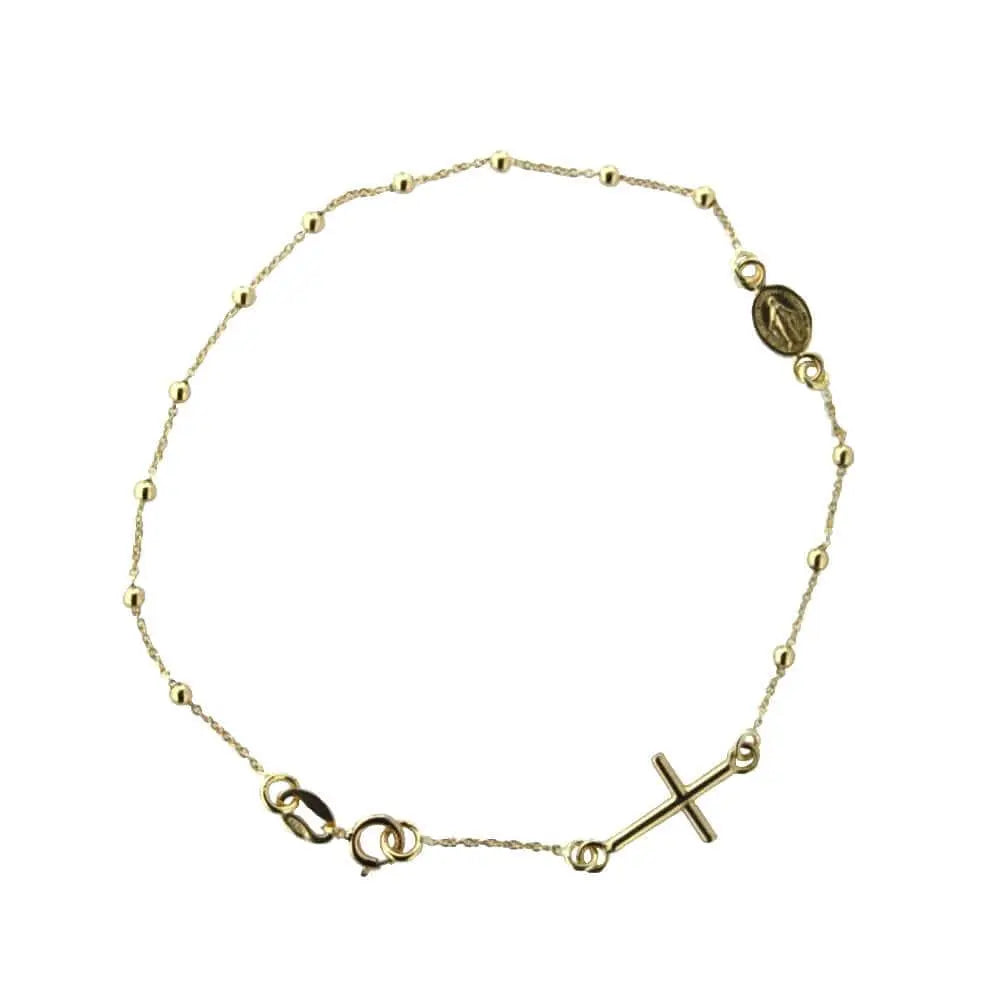 18K Solid Yellow Gold Rosary Medal Cross Denarius Bracelet – Amalia J ...